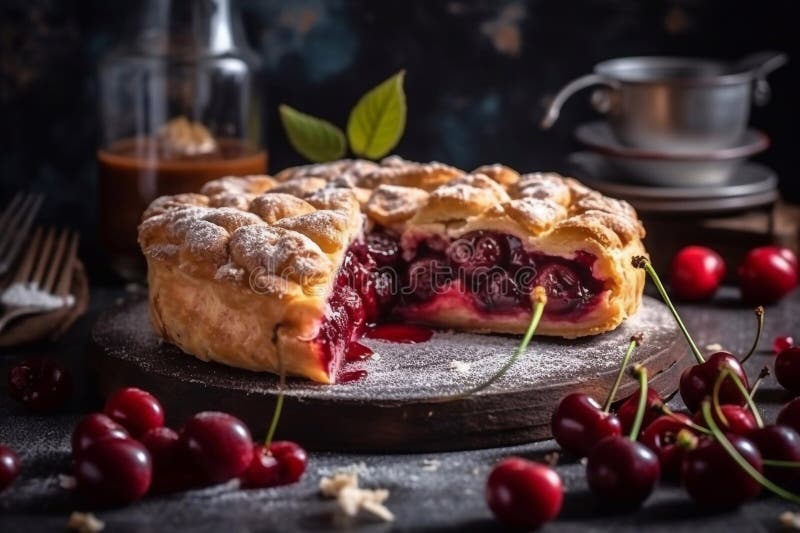 Homemade Delicious and Juicy Cherry Pie. Generative AI Stock ...