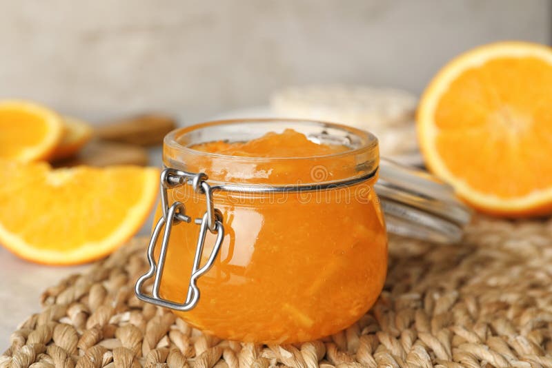 Homemade Delicious Orange Jam on Mat Stock Image - Image of orange ...