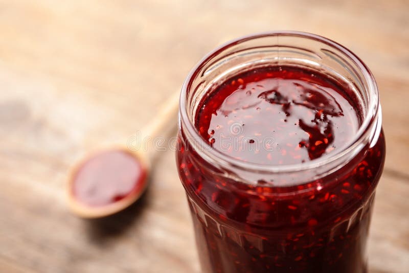 Homemade Delicious Raspberry Jam on Table Stock Photo - Image of ...