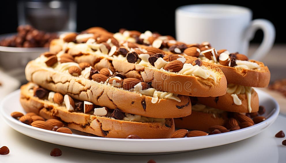 Homemade Dessert Chocolate Cookie Stack on Rustic Wooden Plate ...