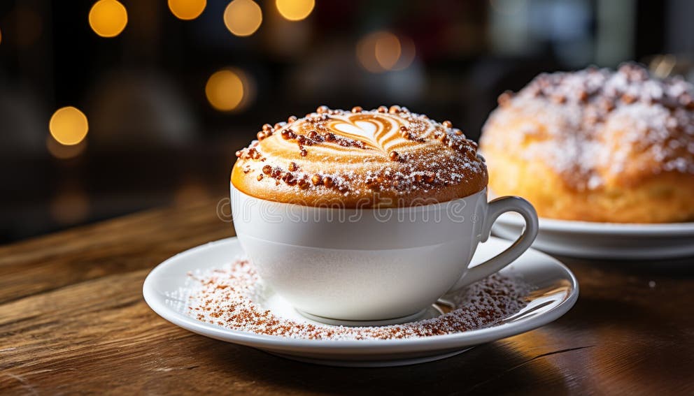 Homemade Dessert on Rustic Table, Indulgence in Frothy Cappuccino ...
