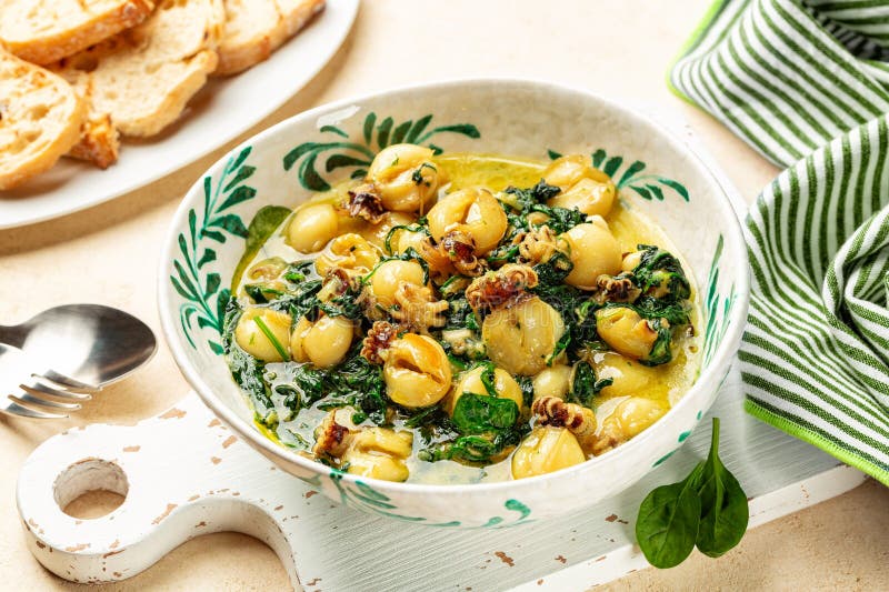 Homemade Dinner with Cuttlefish and Spinach, Greek Classic Meal. Stock ...