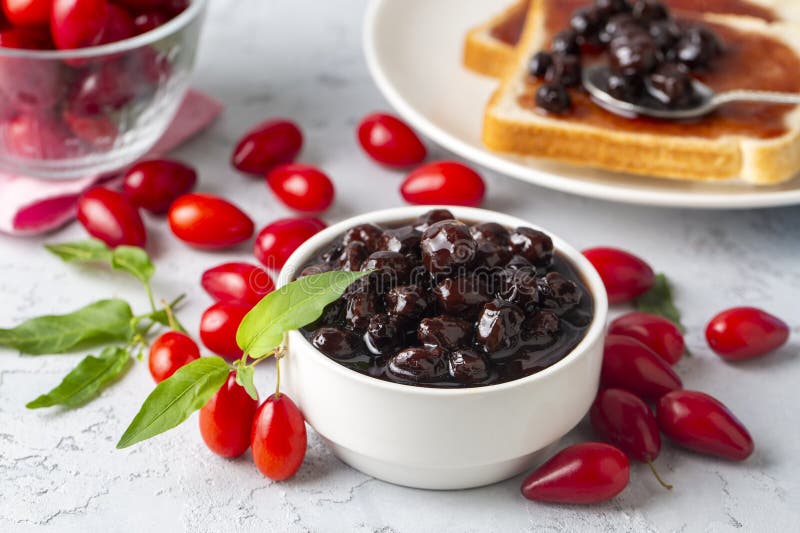 Homemade Dogwood Cornel Jam in Glass Jar Stock Photo - Image of ...