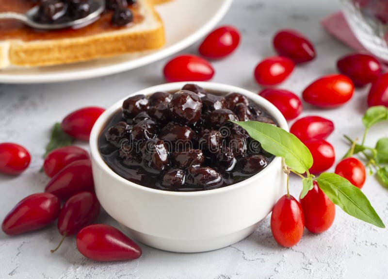 Homemade Dogwood Cornel Jam in Glass Jar Stock Photo - Image of garden ...