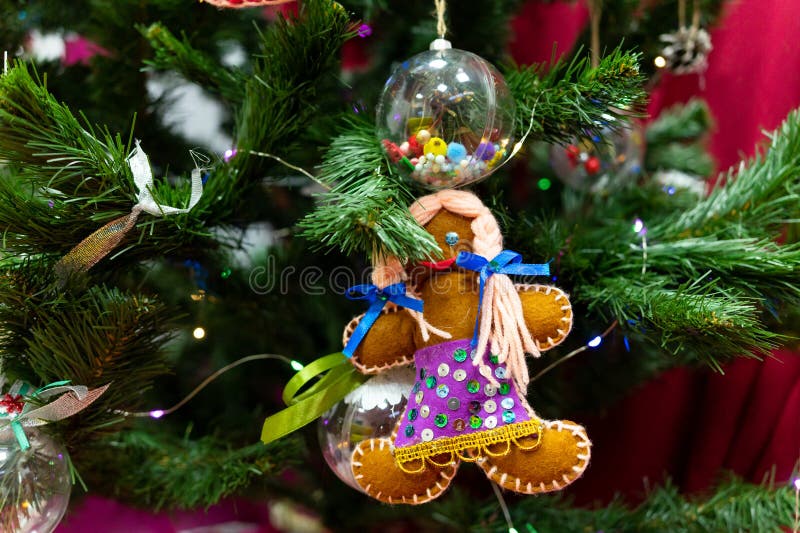 Homemade Doll on the Christmas Tree. Children& X27;s Handmade Stock ...
