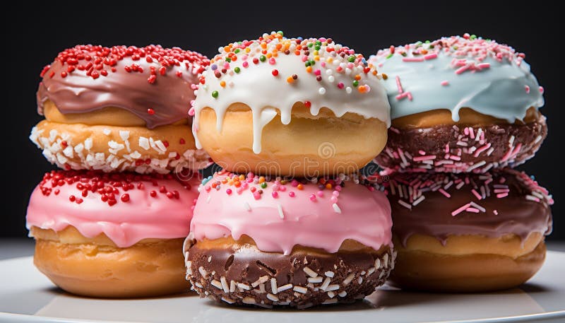 Homemade Donut Stack, Sweet Temptation on Wood Plate Generated by AI Stock Photo - Image of ...