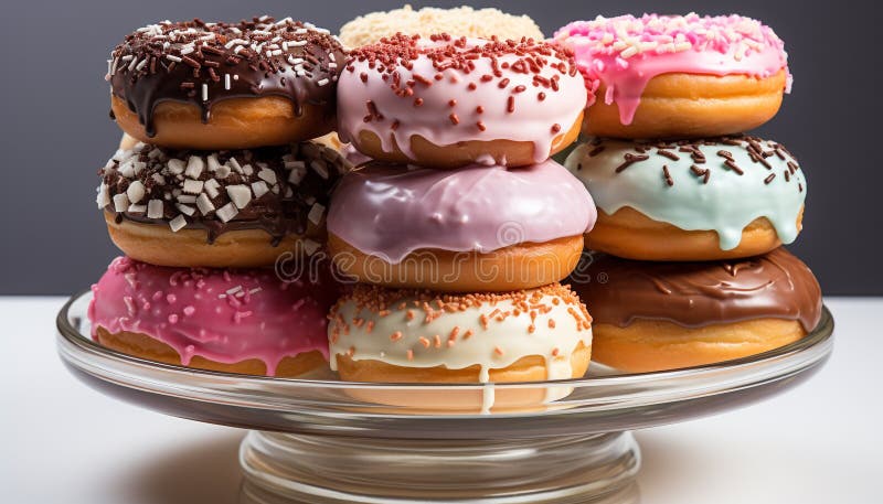 Homemade Donut Stack, Tempting Indulgence on Wooden Table Generated by ...