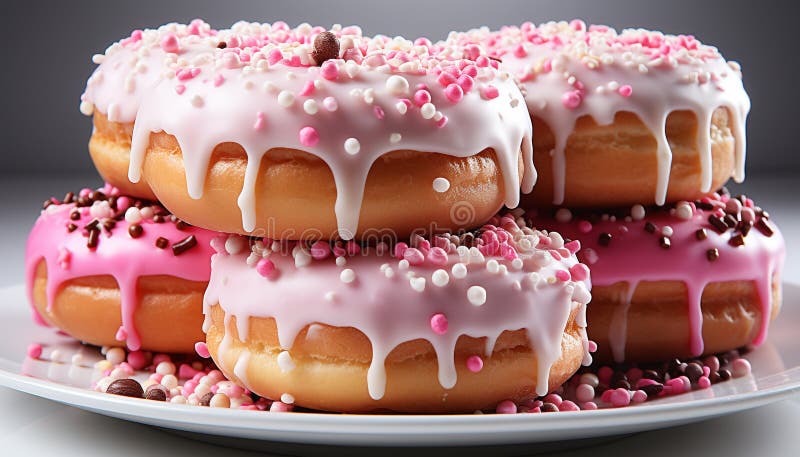 Homemade Donut Stack, Tempting Joy on Pink Plate Generated by AI Stock ...