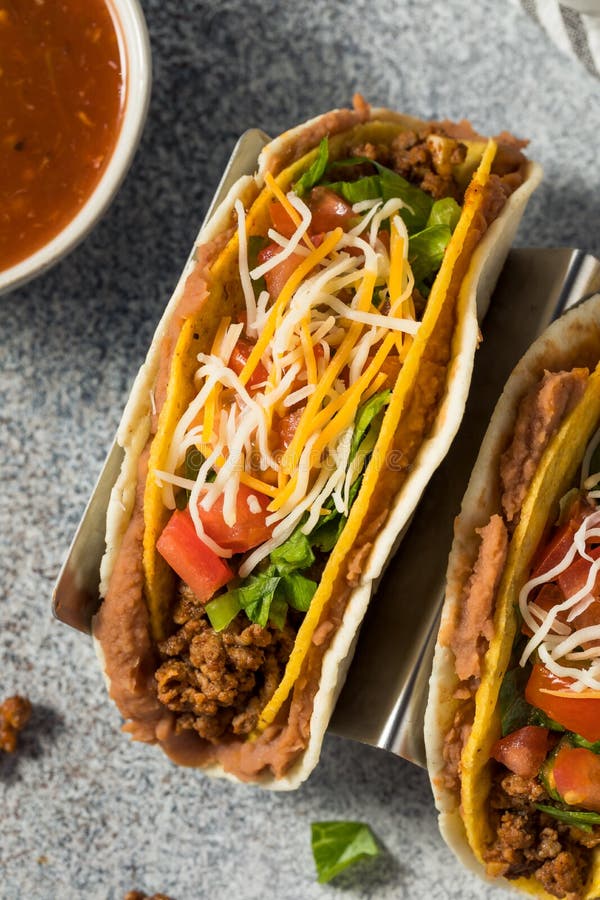 Homemade Double Stuffed Beef Tacos Stock Image - Image of cheese, spicy ...