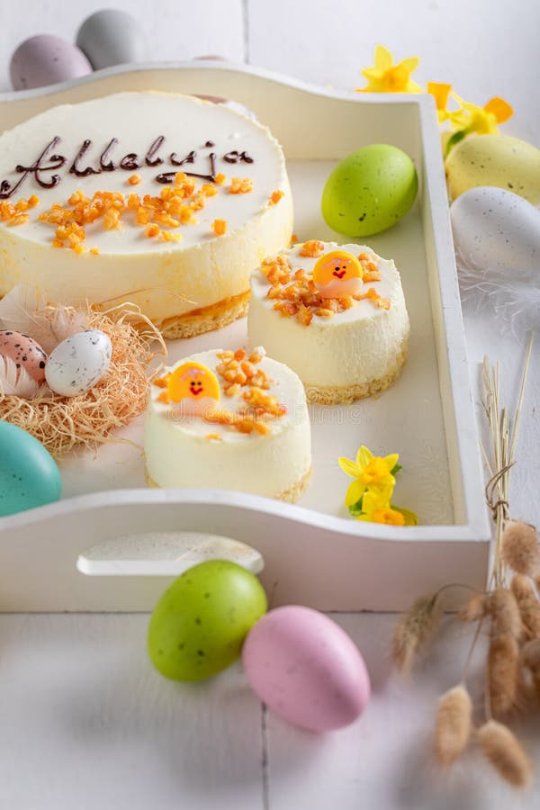 Homemade Easter Curd Pudding Surrounded by Spring Flowers and Eggs ...