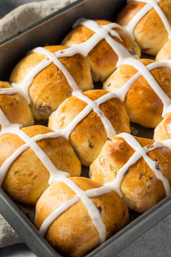 Homemade Easter Hot Cross Buns Stock Photo - Image of buns, baked ...
