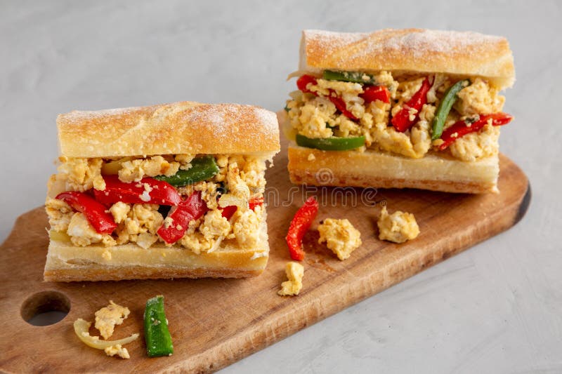 Homemade Easter Pepper and Egg Sandwich on a Rustic Wooden Board, Low ...