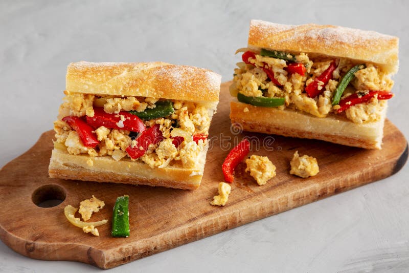 Homemade Easter Pepper and Egg Sandwich on a Rustic Wooden Board, Side ...