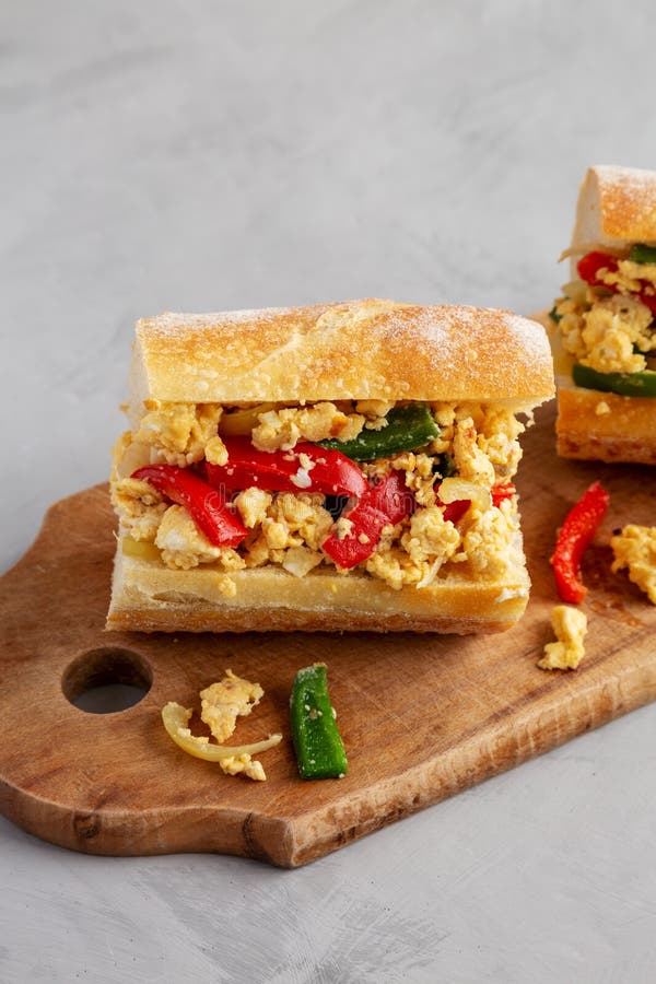 Homemade Easter Pepper and Egg Sandwich on a Rustic Wooden Board, Side ...