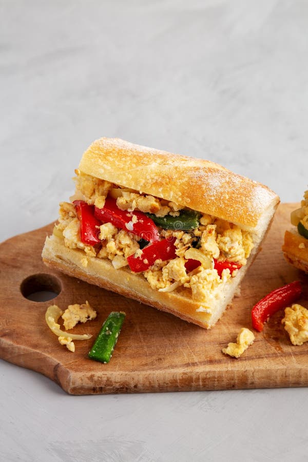 Homemade Easter Pepper and Egg Sandwich on a Rustic Wooden Board, Side ...