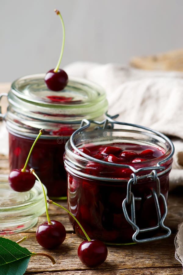 Homemade Easy Cherry Filling in To the Jar Stock Image - Image of glass ...