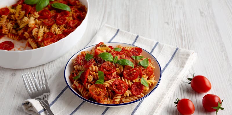 Homemade Easy Tomato Basil Pasta Bake, Side View Stock Photo - Image of ...