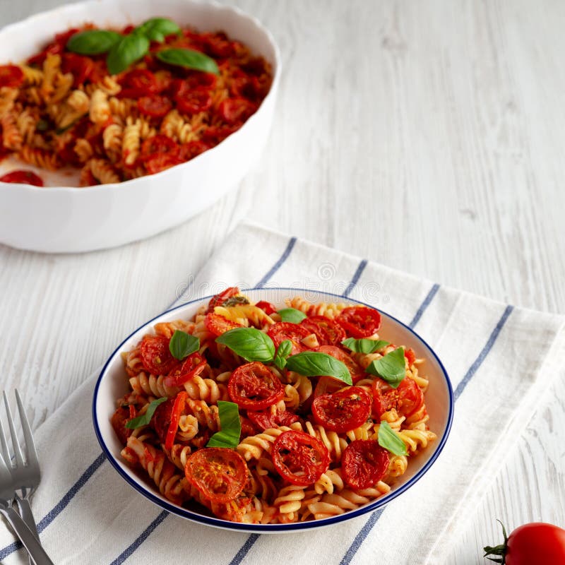 Homemade Easy Tomato Basil Pasta Bake, Side View Stock Photo - Image of ...