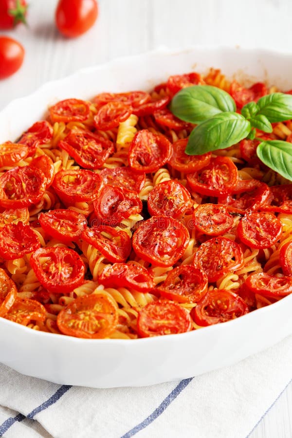 Homemade Easy Tomato Basil Pasta Bake, Side View. Close-up Stock Photo ...