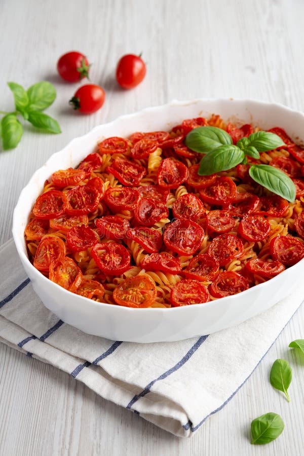 Homemade Easy Tomato Basil Pasta Bake, Side View. Close-up Stock Photo ...