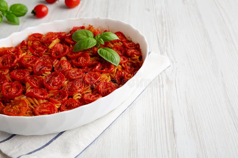 Homemade Easy Tomato Basil Pasta Bake, Side View. Copy Space Stock ...