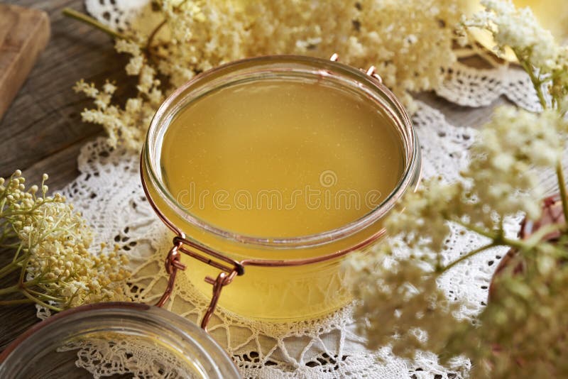 Homemade Elderberry Flower Syrup in a Glass Jar Stock Image - Image of ...