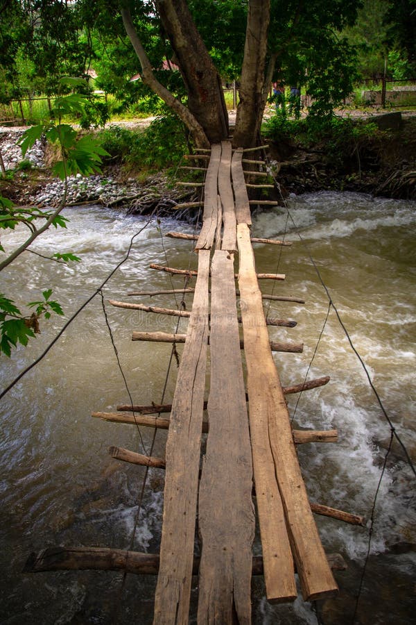 Homemade Exotic Bridge Over a River Stock Image - Image of wood, vector ...