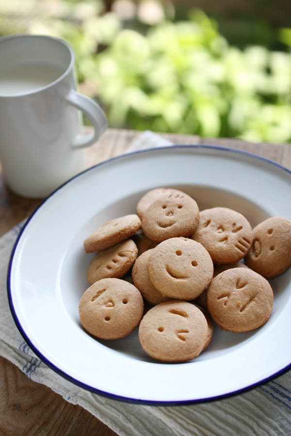 Homemade Face Cookies and Milk Stock Image - Image of snack, smile ...
