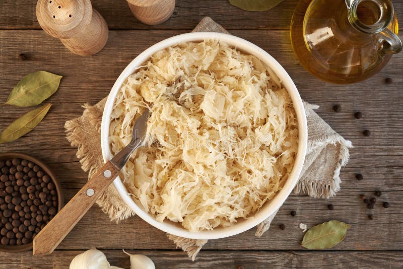 Homemade Fermented Cabbage or Sauerkraut in a Bowl, Top View Stock ...