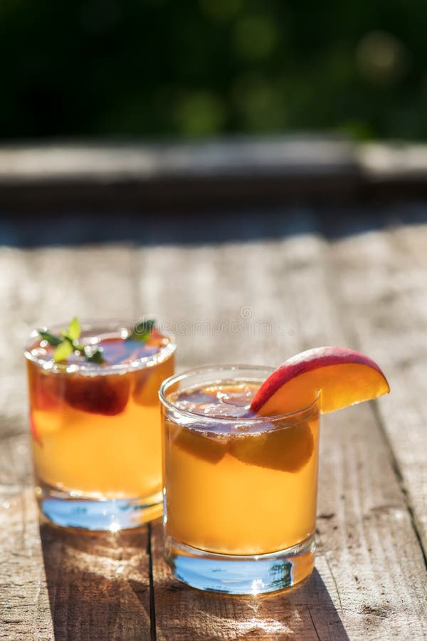 Homemade Fermented Raw Kombucha Tea Ready To Drink With Peach Summer