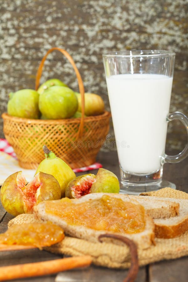 Homemade Fig Jam and Glass of Milk Stock Image - Image of preserves ...