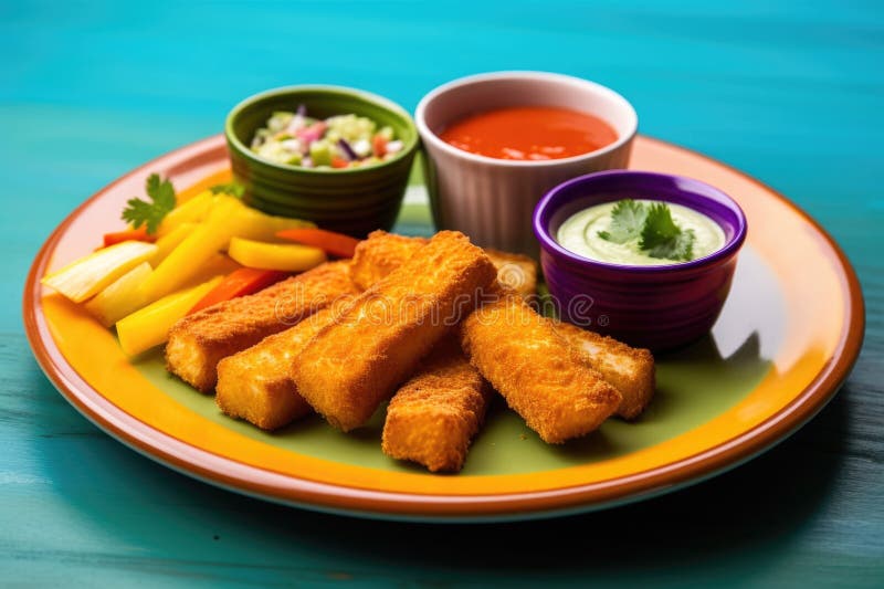 A Homemade Fish Finger on a Colorful Plate Stock Image - Image of plate ...