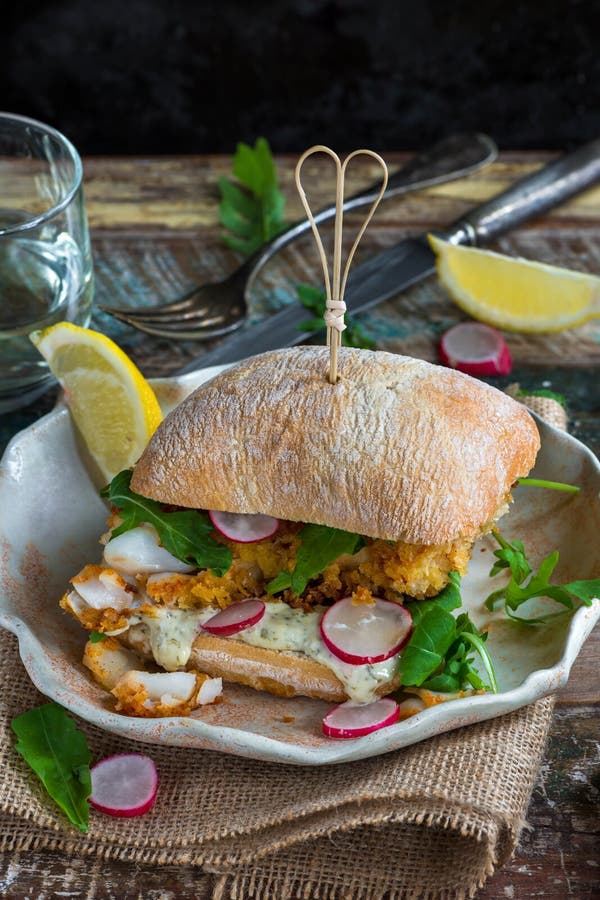 Homemade fish sandwich stock photo. Image of healthy - 74441994