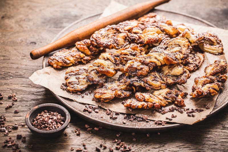 Homemade Flaky Pastry Dessert with Chocolate Stock Photo - Image of ...