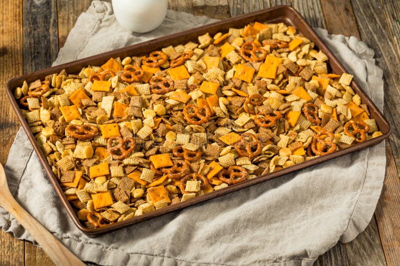 Homemade Flavored Cracker Snack Mix Stock Photo - Image of savory ...