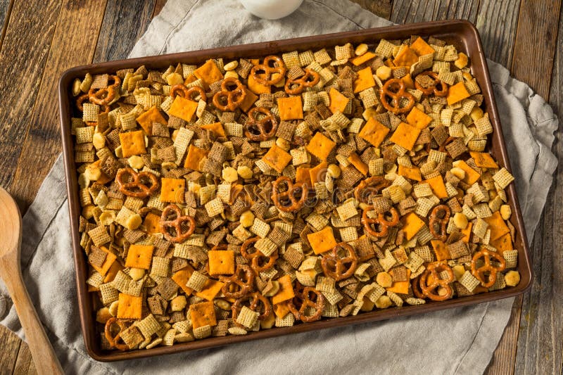 Homemade Flavored Cracker Snack Mix Stock Image - Image of diet, cereal ...