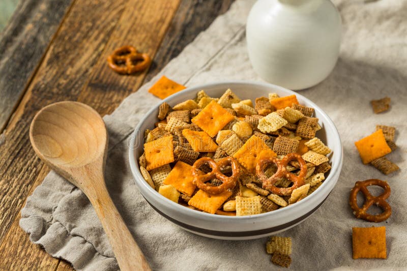 Homemade Flavored Cracker Snack Mix Stock Image - Image of cereal ...