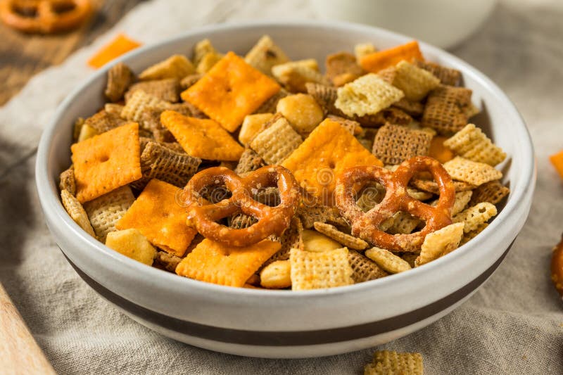Homemade Flavored Cracker Snack Mix Stock Photo - Image of salted ...