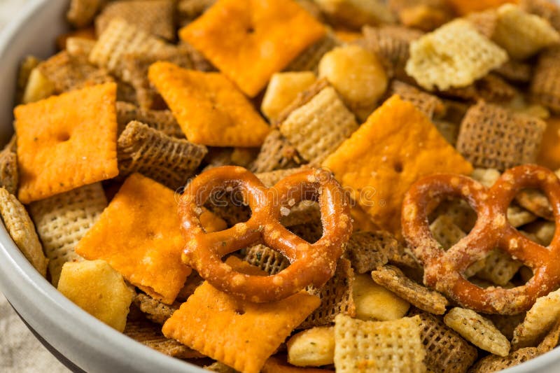 Homemade Flavored Cracker Snack Mix Stock Photo - Image of pretzels ...