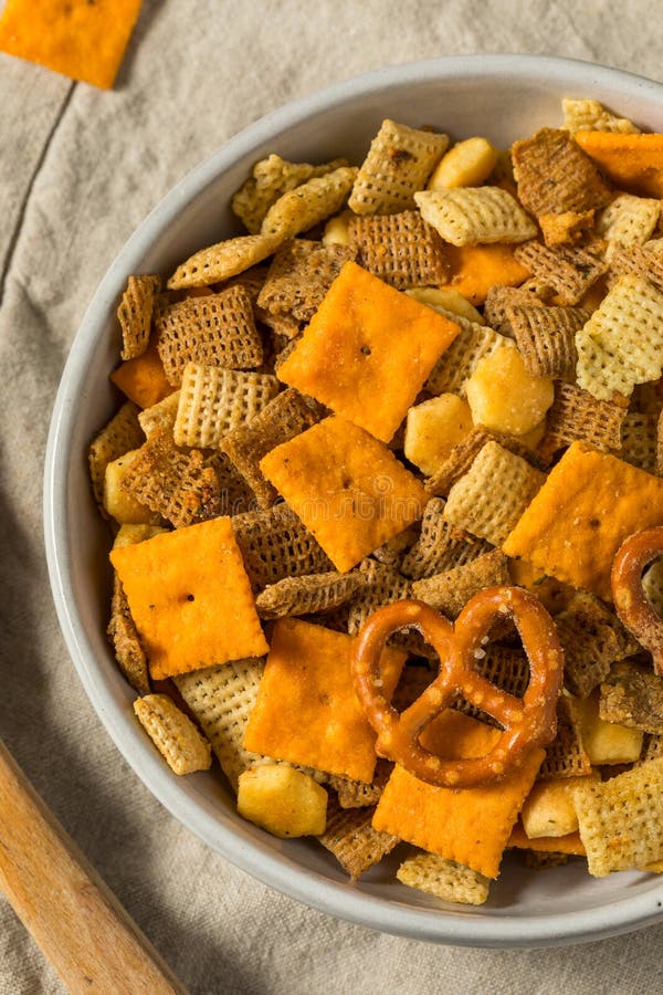 Homemade Flavored Cracker Snack Mix Stock Image - Image of junk, potato ...