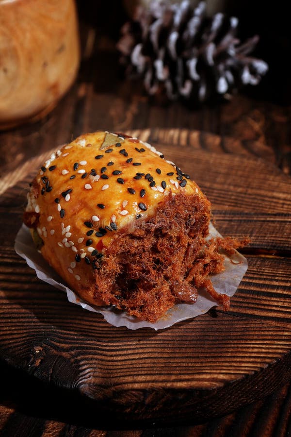 Homemade Floss Roll Bread on Wood Table Stock Photo - Image of floss ...