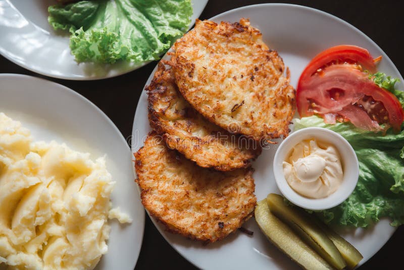Homemade Food and Salad and Potatoes on the Table Stock Photo - Image ...
