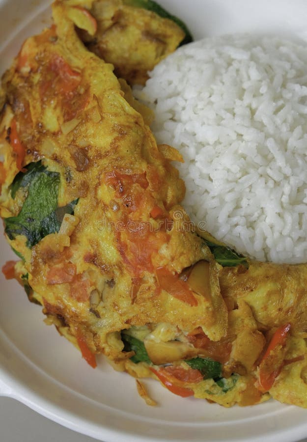 Homemade Food, White Rice with Omelette Stock Photo - Image of ...