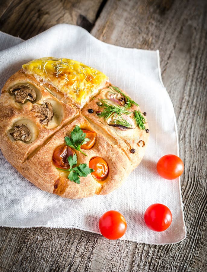 Homemade Four-Section Focaccia Stock Photo - Image of green, roasted ...