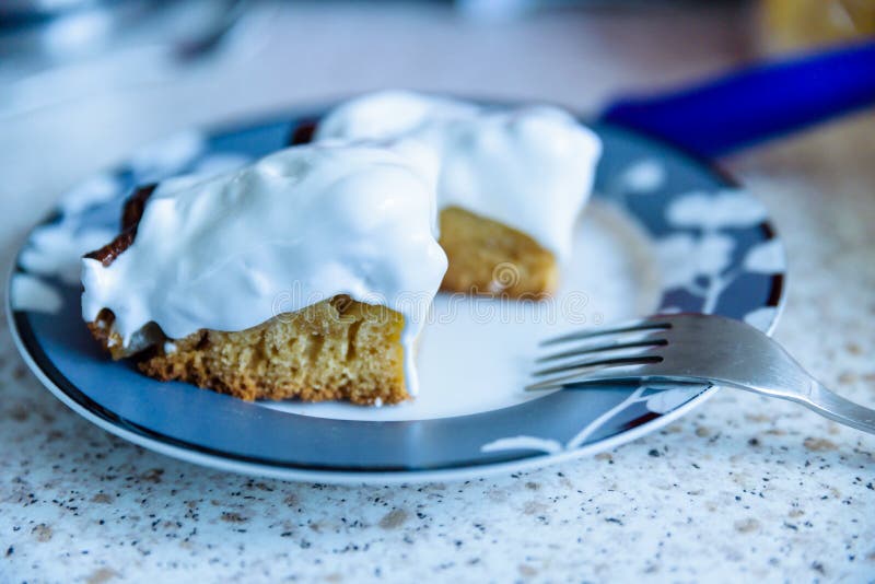 Homemade Fresh Apple Pie Pieces Covered with White Icing on Plate Ready ...