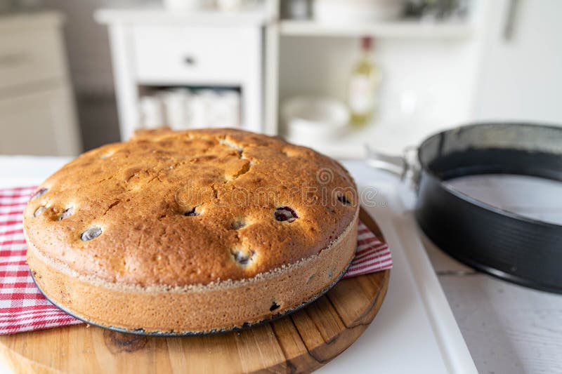 Homemade Fresh Baked Cheery Cake Whole and Closed on Kitchen Counter ...