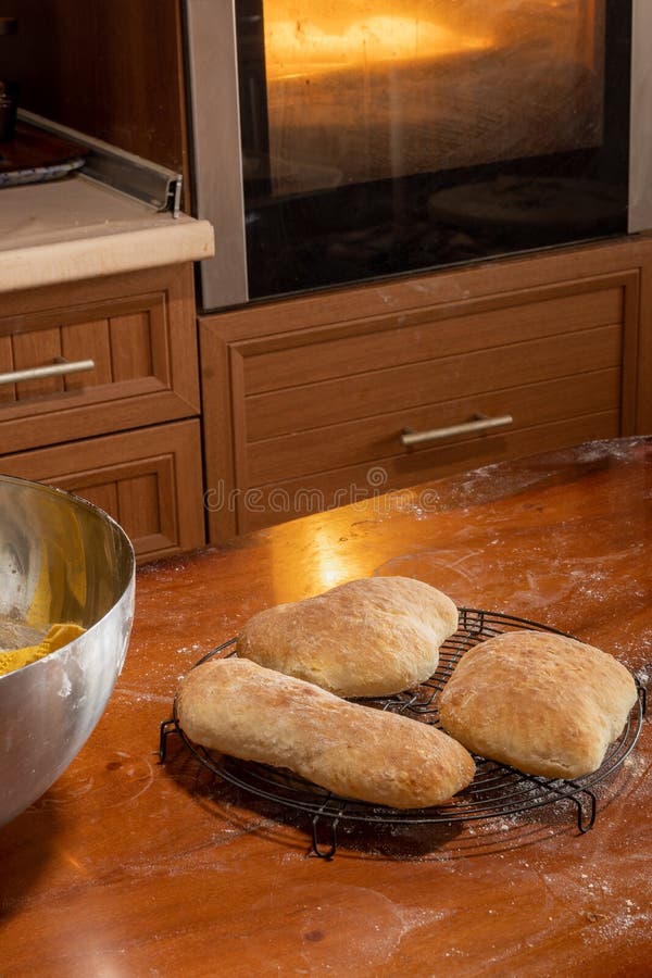 Homemade Fresh Baked Loaf Breads on Kitchen Table Stock Image - Image ...