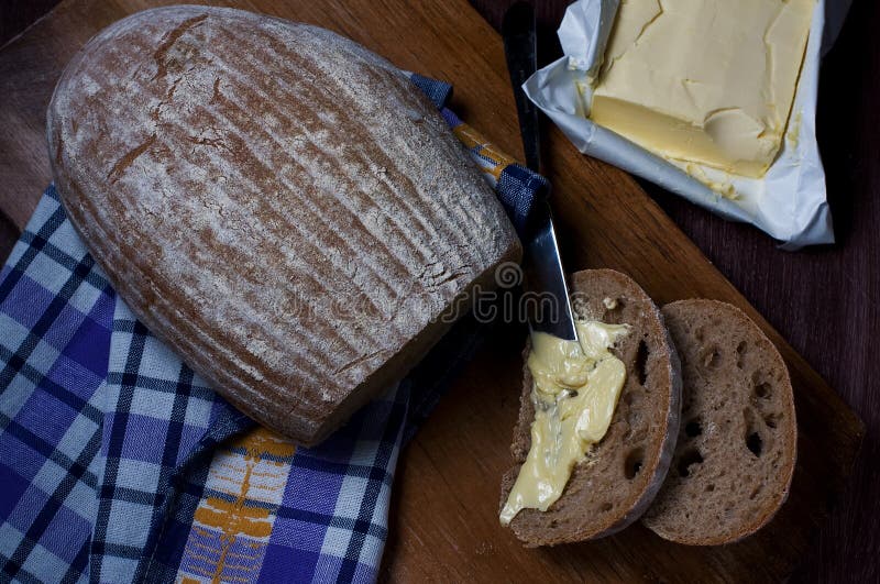 Homemade Fresh Bread with Butter Stock Image - Image of butter, natural ...