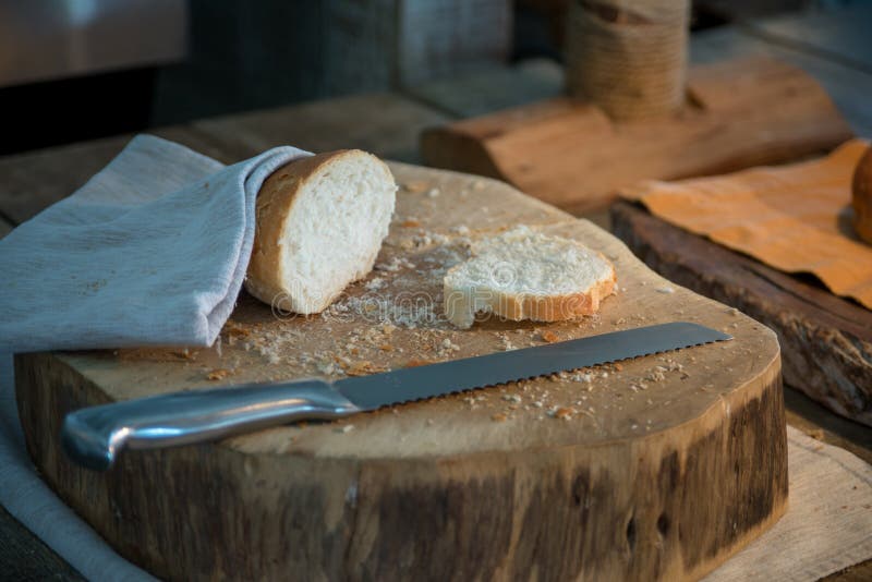 Homemade Fresh Bread on Wooden Table Stock Photo - Image of baguette ...