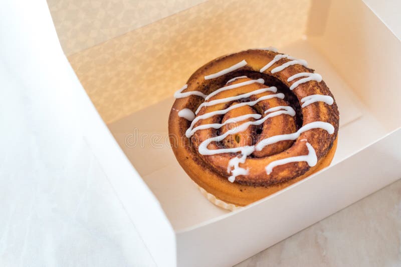 Homemade Fresh Cinnamon Roll / Bun with Cream Sauce in Plastic Box ...